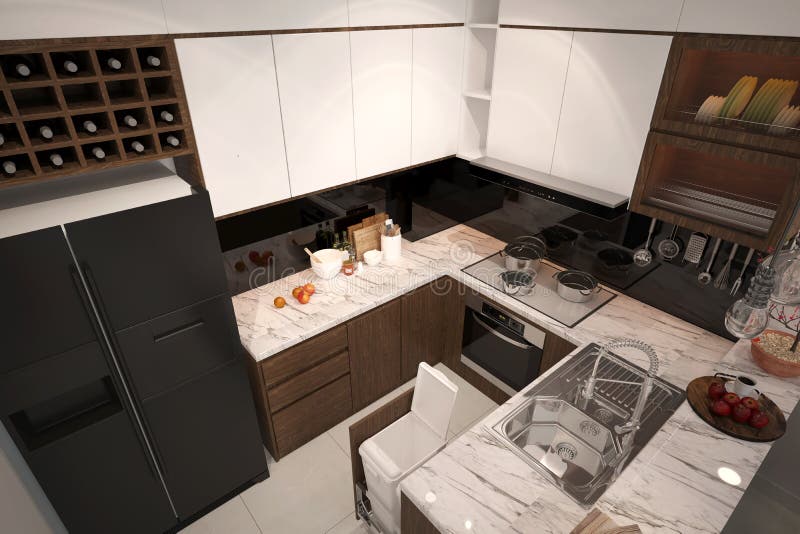 Kitchen top view stock illustration. Illustration of rendering - 81680929