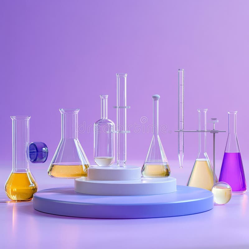 3d Render of Laboratory Glassware with Colorful Liquid on Blue ...