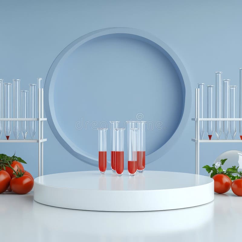 3d Render of Laboratory Glassware with Test Tubes and Tomato. Stock ...