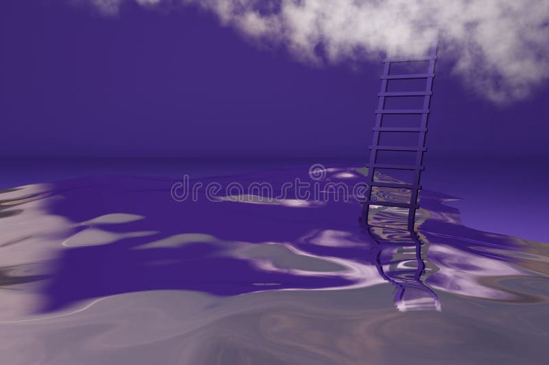 3d Render of Ladder from Puddle Up into Clouds Stock Illustration ...