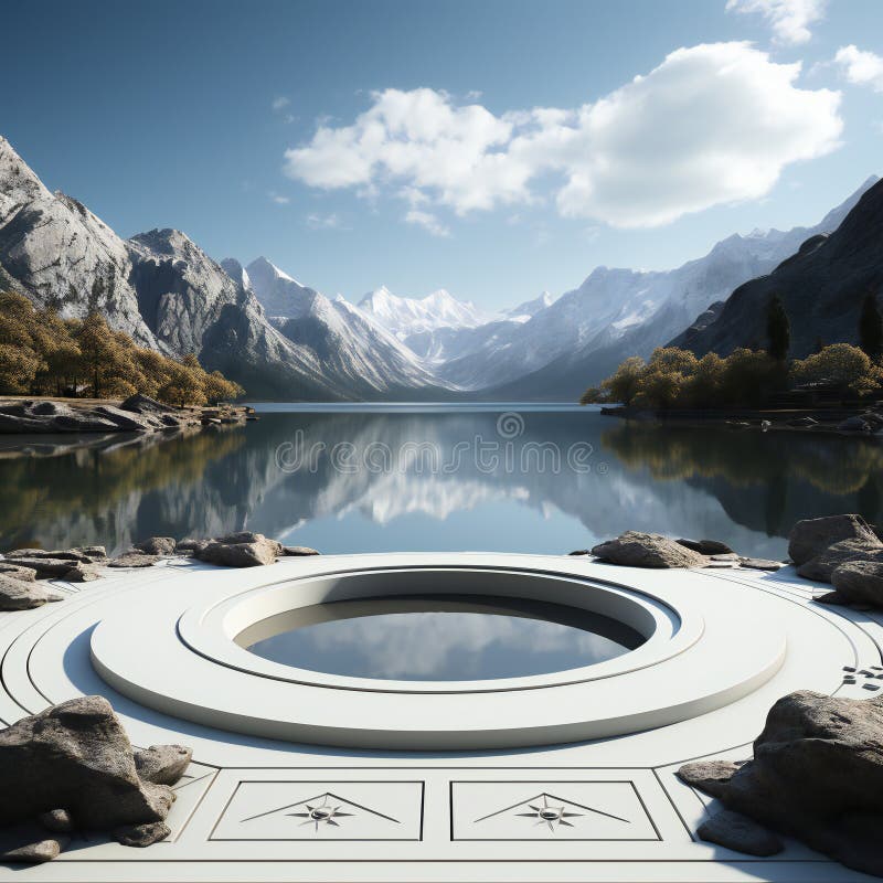 3d Render of a Lake in the Mountains with a Round Table Stock ...