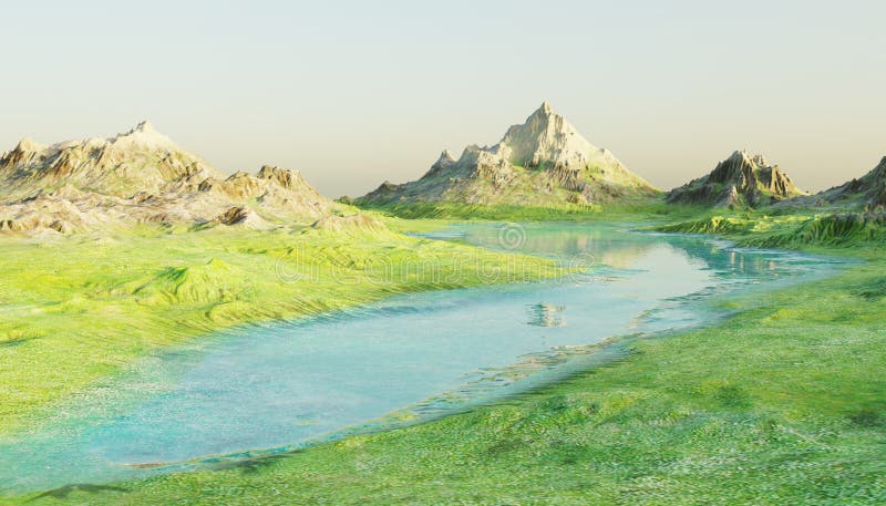 3D Render of Lake stock illustration. Illustration of desert - 204467274