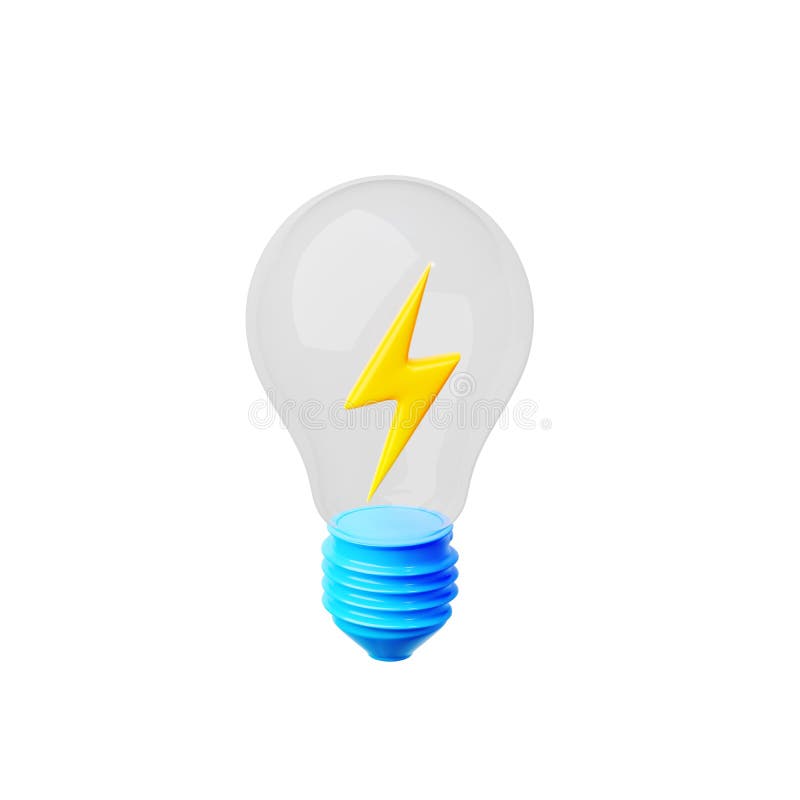 3d Render Lamp with Lightning Inside, Think Icon Stock Illustration ...
