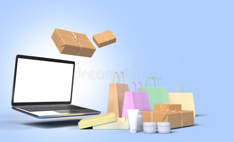 3D Render Laptop for Buy Online Shopping Stock Illustration ...
