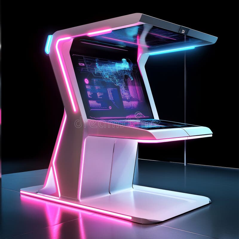 3d Render of Laptop in Neon Light on Black Background. Stock ...