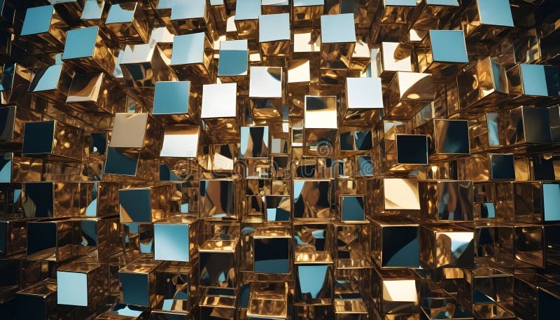 A 3D Render of a Large Array of Golden Cubes Arranged in a Perspective ...