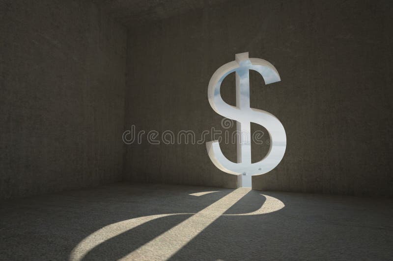 3D Render of Large Metallic Dollar Sign is Standing in Rough Concrete ...