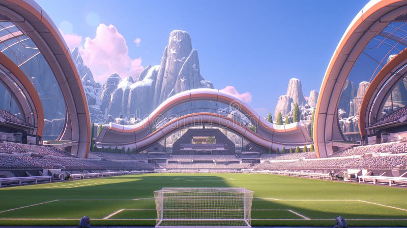 3D Render of a Large Modern Stadium with a Lot of Grass and Lights ...