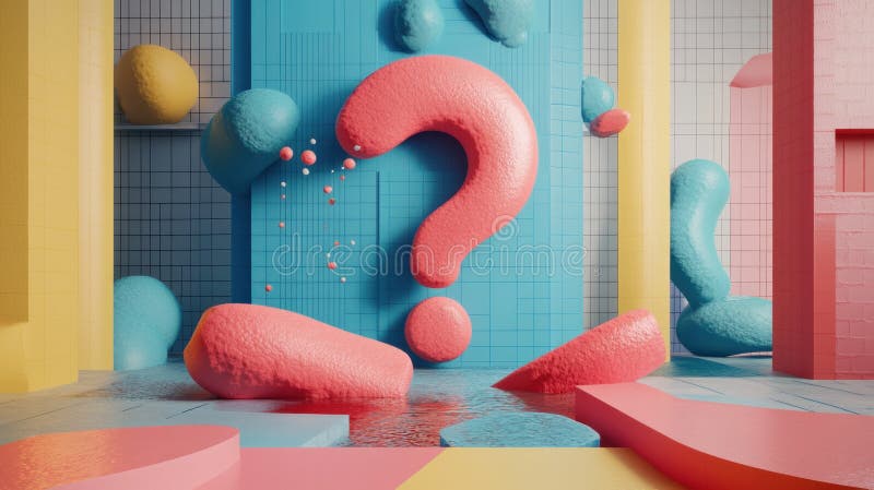 3D Render of a Large Question Mark in a Colorful Abstract Setting Stock ...