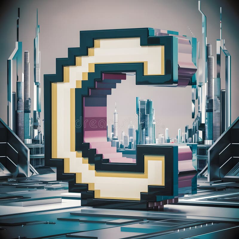 3D Render Letter C with a Pixelated Design Image Generated by Ai Stock ...