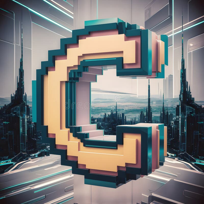 3D Render Letter C with a Pixelated Design Image Generated by Ai Stock ...