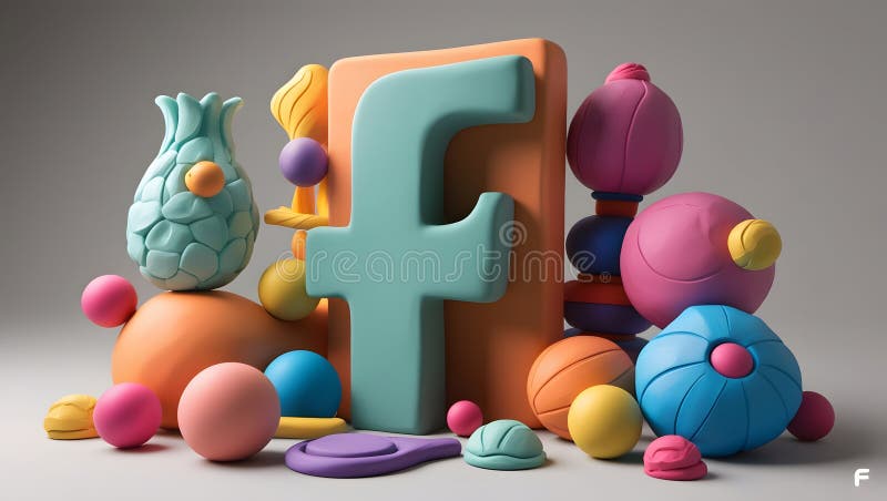3D Render of Letter F Surrounded by Playful Colorful Objects with ...
