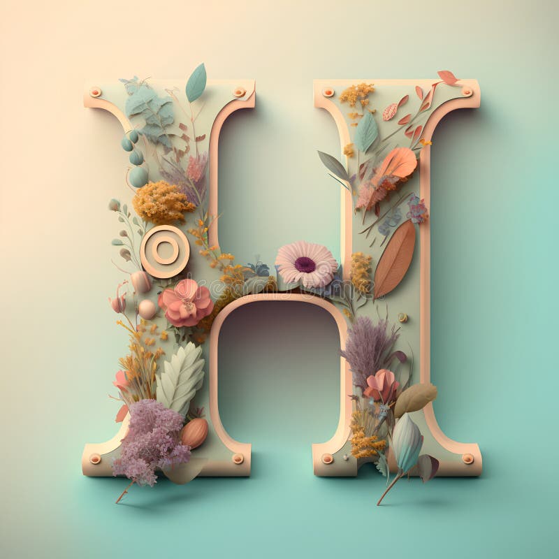 3d Render of Letter H Decorated with Autumn Flowers and Leaves. Stock ...