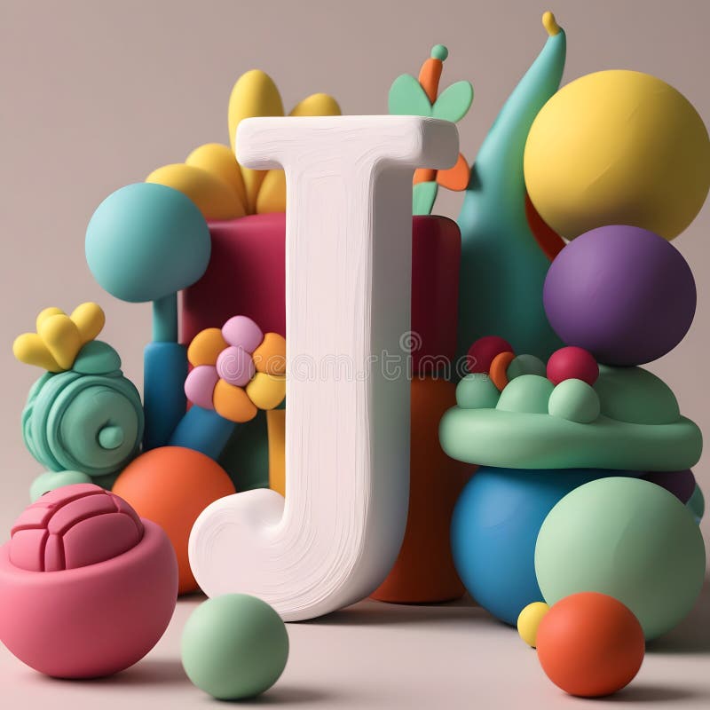 3D Render of the Letter J Surrounded by Playful Colorful Objects Stock ...