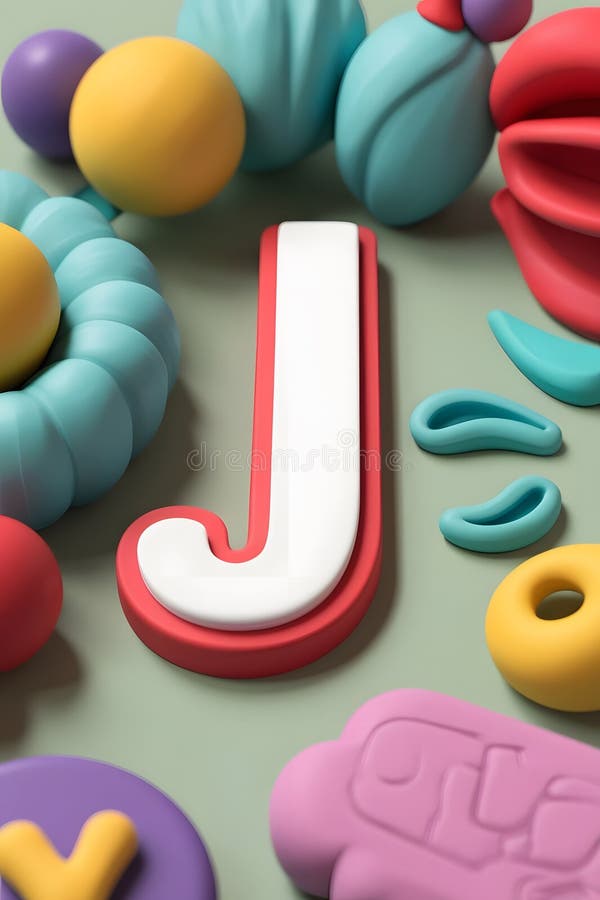 3D Render of the Letter J Surrounded by Playful Colorful Objects Stock ...