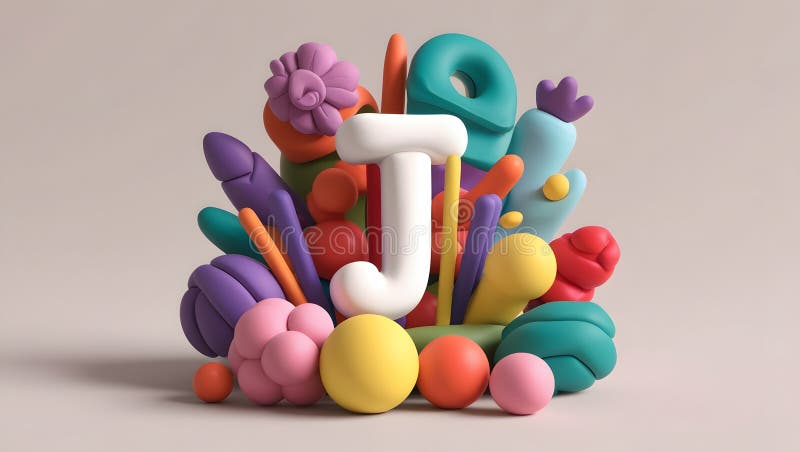 3D Render of the Letter J Surrounded by Playful Colorful Objects Stock ...