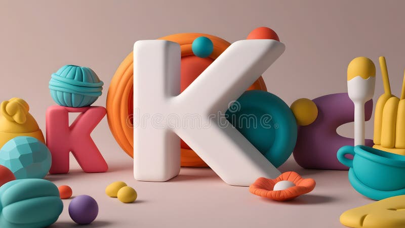 3D Render of Letter K Surrounded by Playful CGI Clay Objects â€“ Soft ...