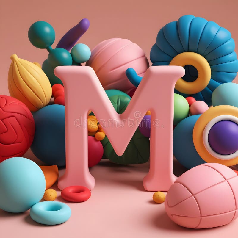 3D Render of Letter M Surrounded by Colorful Playful Objects in CGI ...