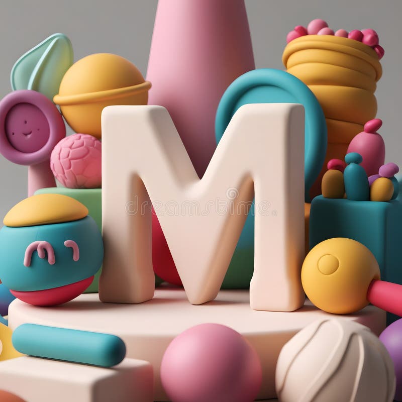 3D Render of Letter M Surrounded by Colorful Playful Objects in CGI ...
