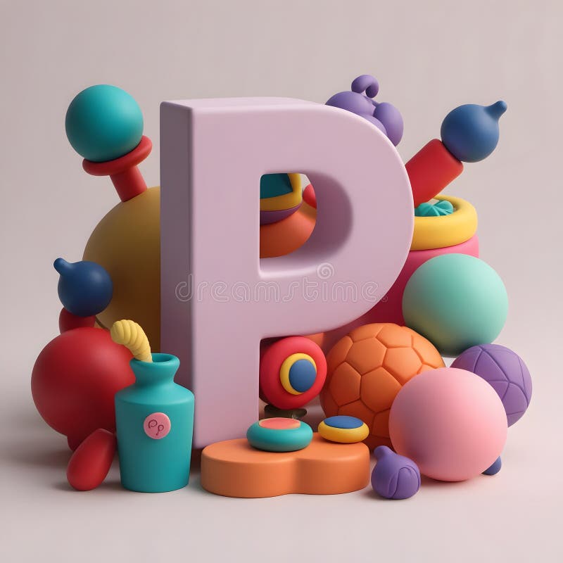 3D Render of Letter P Surrounded by Playful Objects â€“ Vibrant and ...