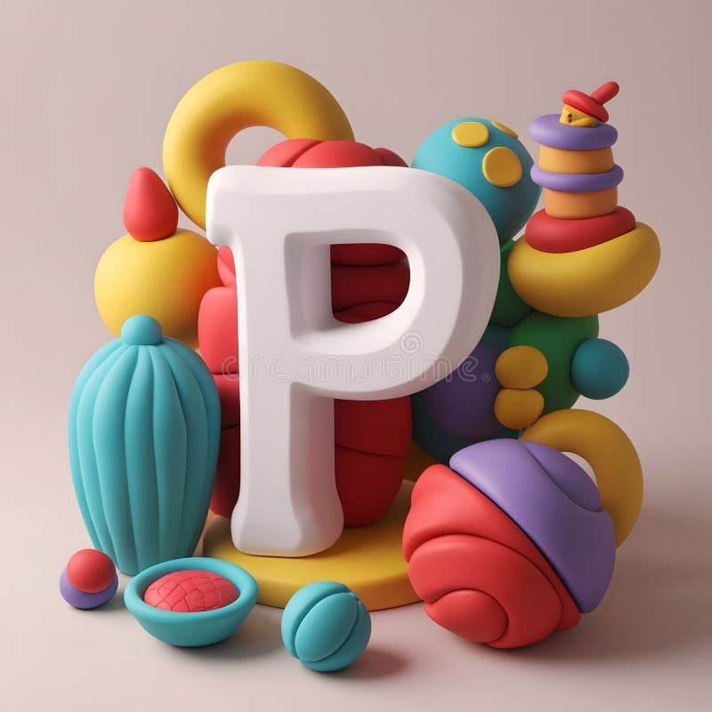3D Render of Letter P Surrounded by Playful Objects â€“ Vibrant and ...