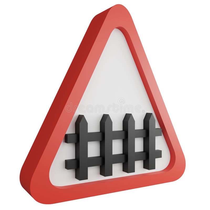 3D Render Level Crossing with Barrier Ahead Sign Icon Isolated on White ...