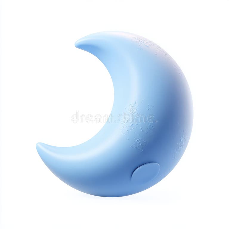 3D Render of a Light Blue Crescent Moon on White Stock Illustration ...