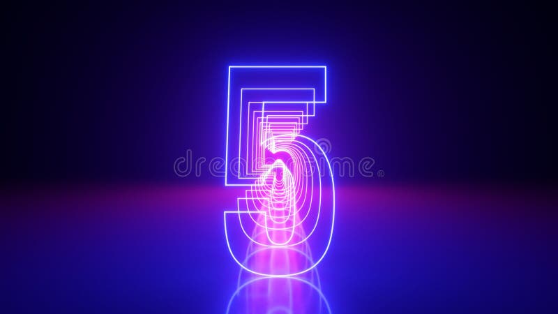 3d Render, Linear Symbol, Neon Number Five Glowing in the Dark with ...