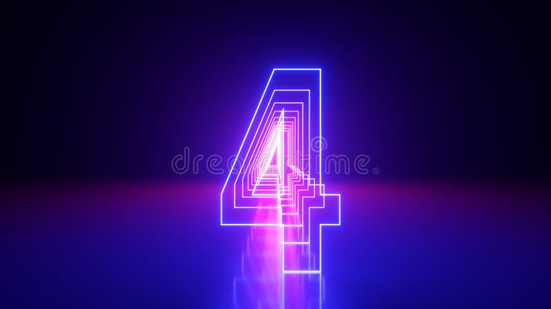 3d Render, Linear Symbol, Neon Number Four Glowing in the Dark with ...
