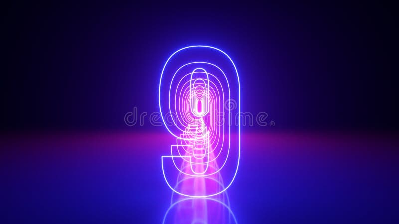 3d Render, Linear Symbol, Neon Number Nine Glowing in the Dark with ...