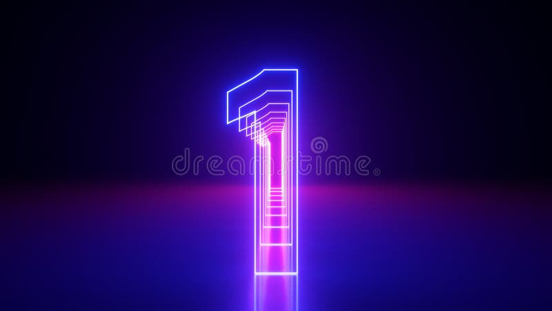 3d Render, Linear Symbol, Neon Number One Glowing in the Dark with ...