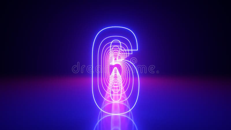 3d Render, Linear Symbol, Neon Number Six Glowing in the Dark with ...