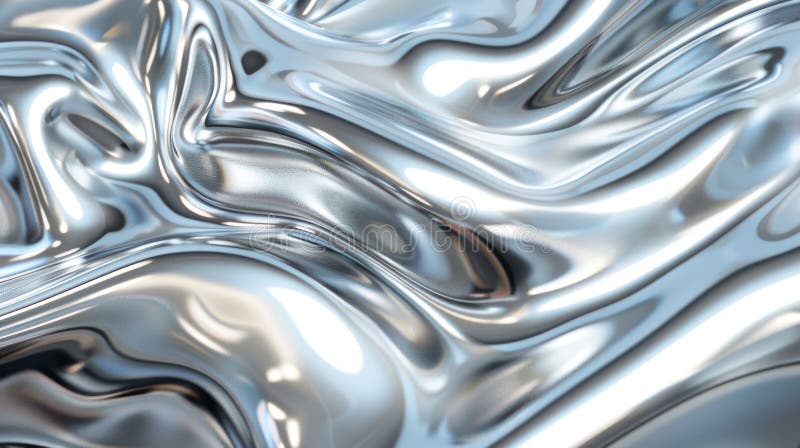 3d Render of Liquid Metal Wavy Texture, Shiny Chrome Background Stock ...