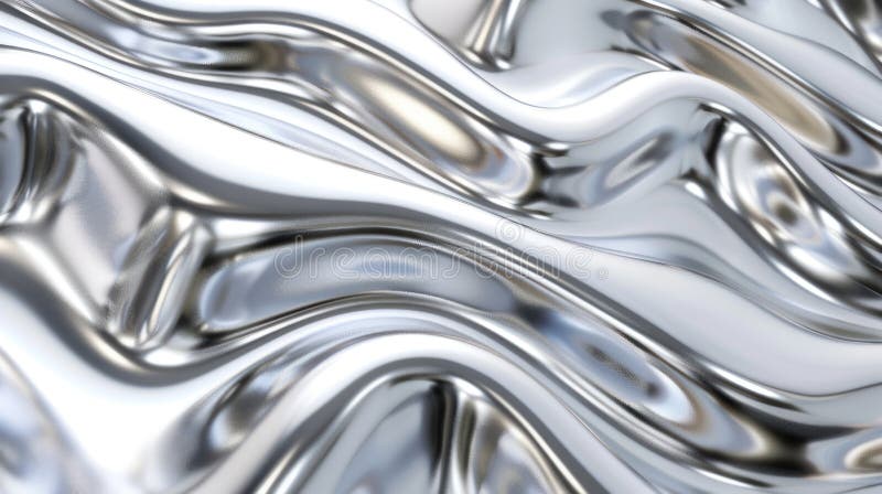 3d Render of Liquid Metal Wavy Texture, Shiny Chrome Background Stock ...