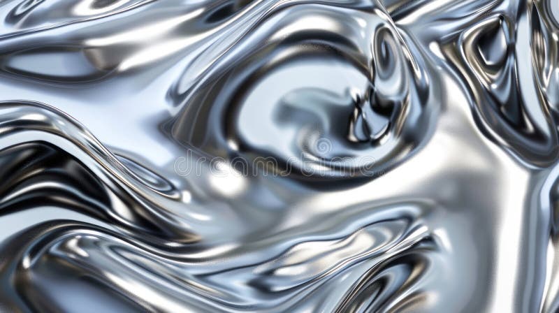 3d Render of Liquid Metal Wavy Texture, Shiny Chrome Background Stock ...