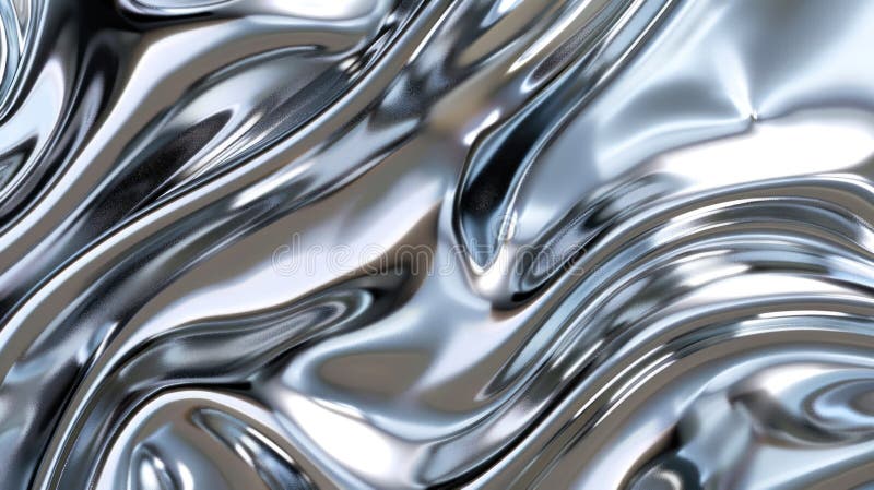 3d Render of Liquid Metal Wavy Texture, Shiny Chrome Background Stock ...