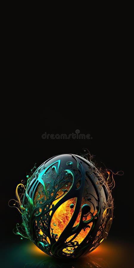 3D Render of Lit Floral Egg Against Dark Background and Copy Space ...