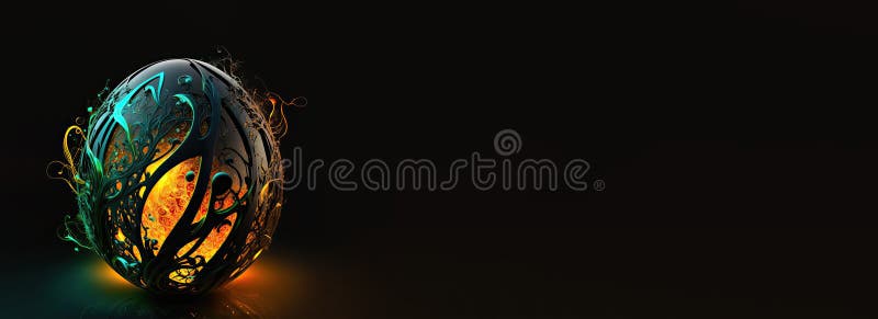 3D Render of Lit Floral Egg Against Dark Background and Copy Space ...