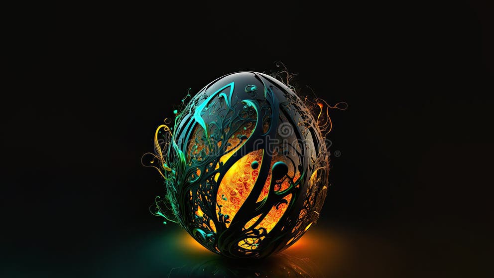 3D Render of Lit Floral Egg Against Dark Background and Copy Space ...