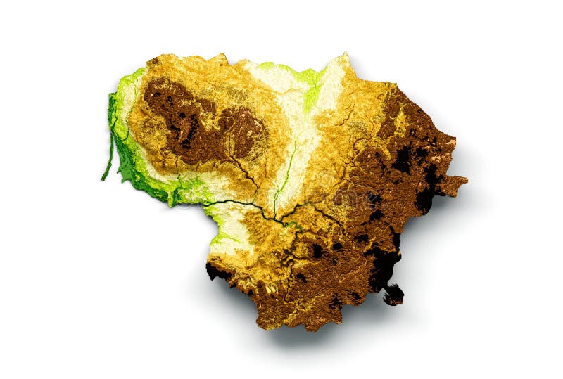 3D Render of Lithuania Map Shaded Relief Color Height Map on a Blue ...