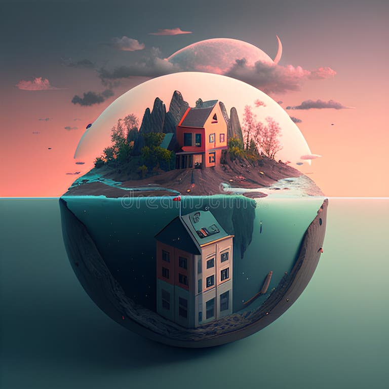 3d Render of a Little Planet with a House in the Middle Stock ...
