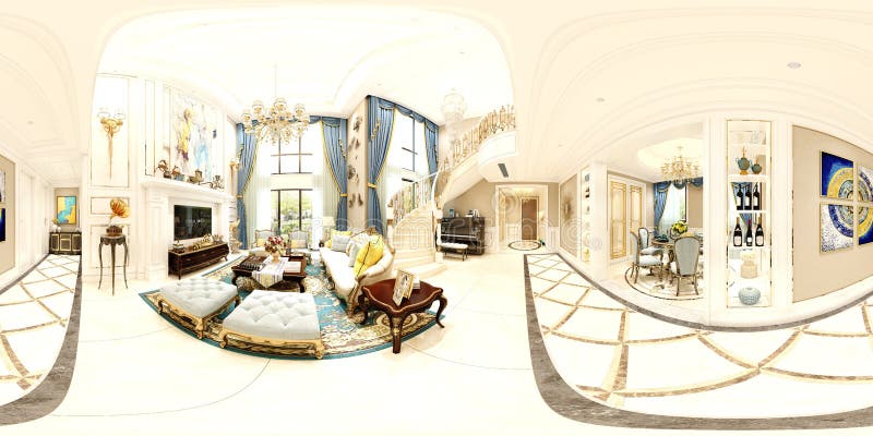 3d Render of Living Room, 360 Degrees. Stock Illustration ...