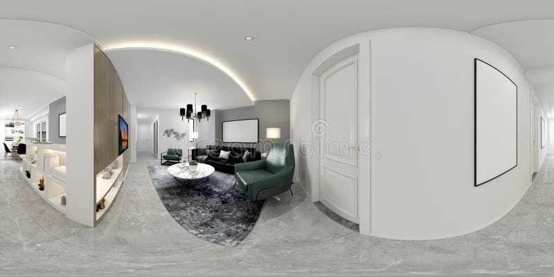 3d Render of Living Room, 360 Degrees. Stock Illustration ...