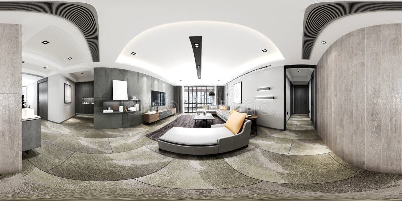 3d Render of Living Room, 360 Degrees. Stock Illustration ...