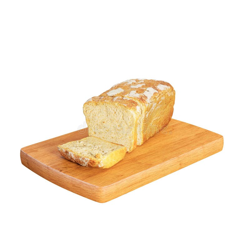 3D Render of a Loaf and Slice of Bread on a Wooden Cutting Board Stock ...