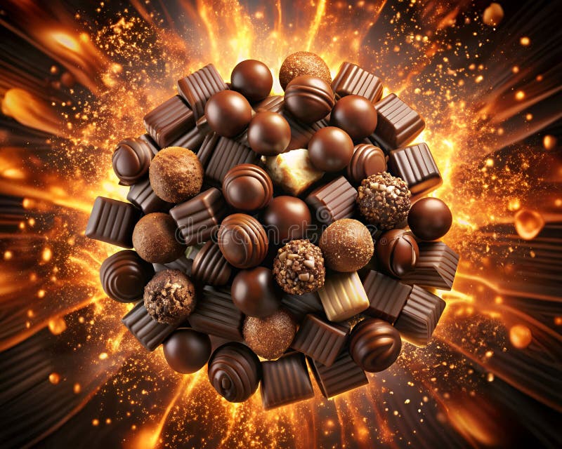 3 D Render of a Lot of Different Chocolate Candies on Dark Background ...