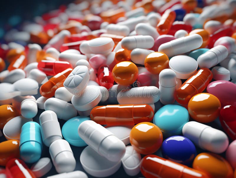 3d Render Lots of Tablets and Capsule. Generative AI, Medicine Concepts ...