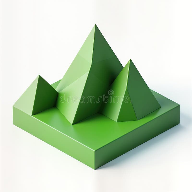 3D Render Low-poly Mountain Model with Green Terrain. Geometric Shapes ...