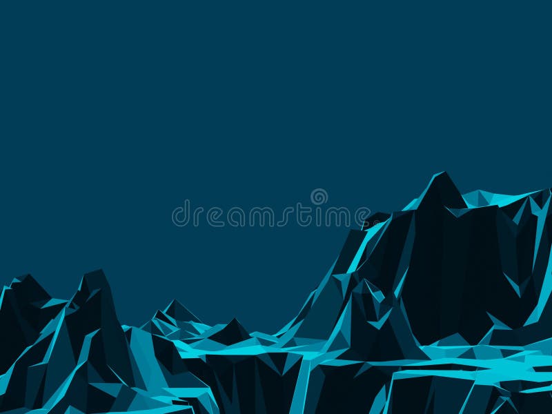 Low Poly Stone Mountain. Blue Rock Terrain Stock Illustration ...