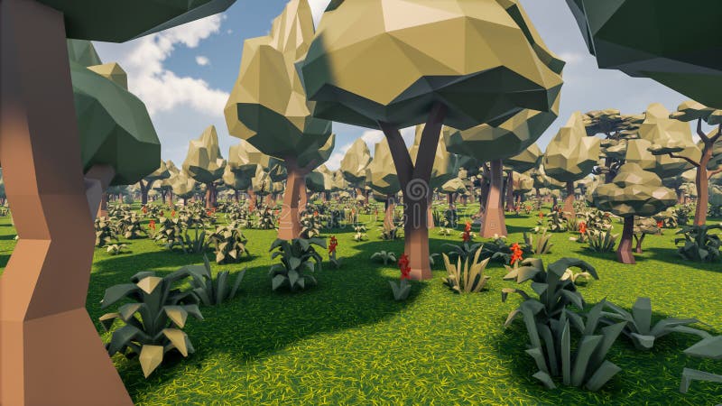 3D Render Low Polygon Background with Natural Landscape Forest Scenery ...